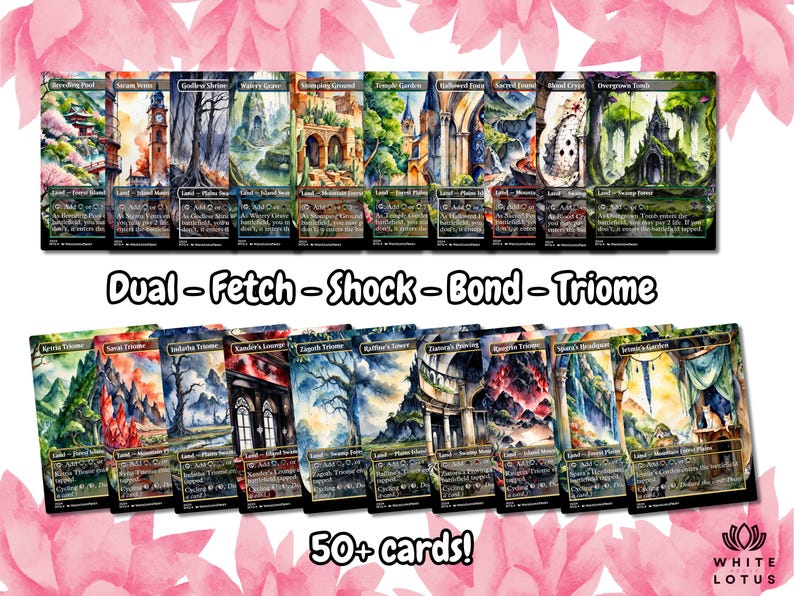 Mega EDH Land Pack (50+ Cards) Anime Watercolour Lands Set of 50 Unique ...
