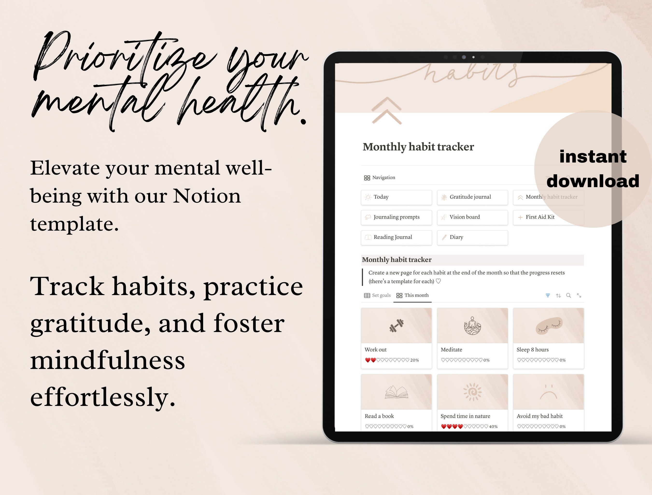 Mental Health Notion Template With Wellness Journal Prompts, Habit ...