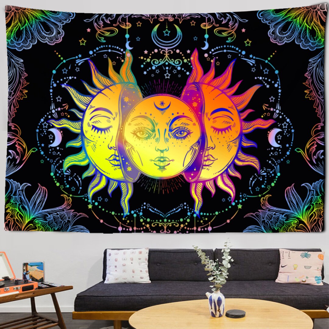 Psychedelic Tapestry Sun, Moon & Stars - Etsy