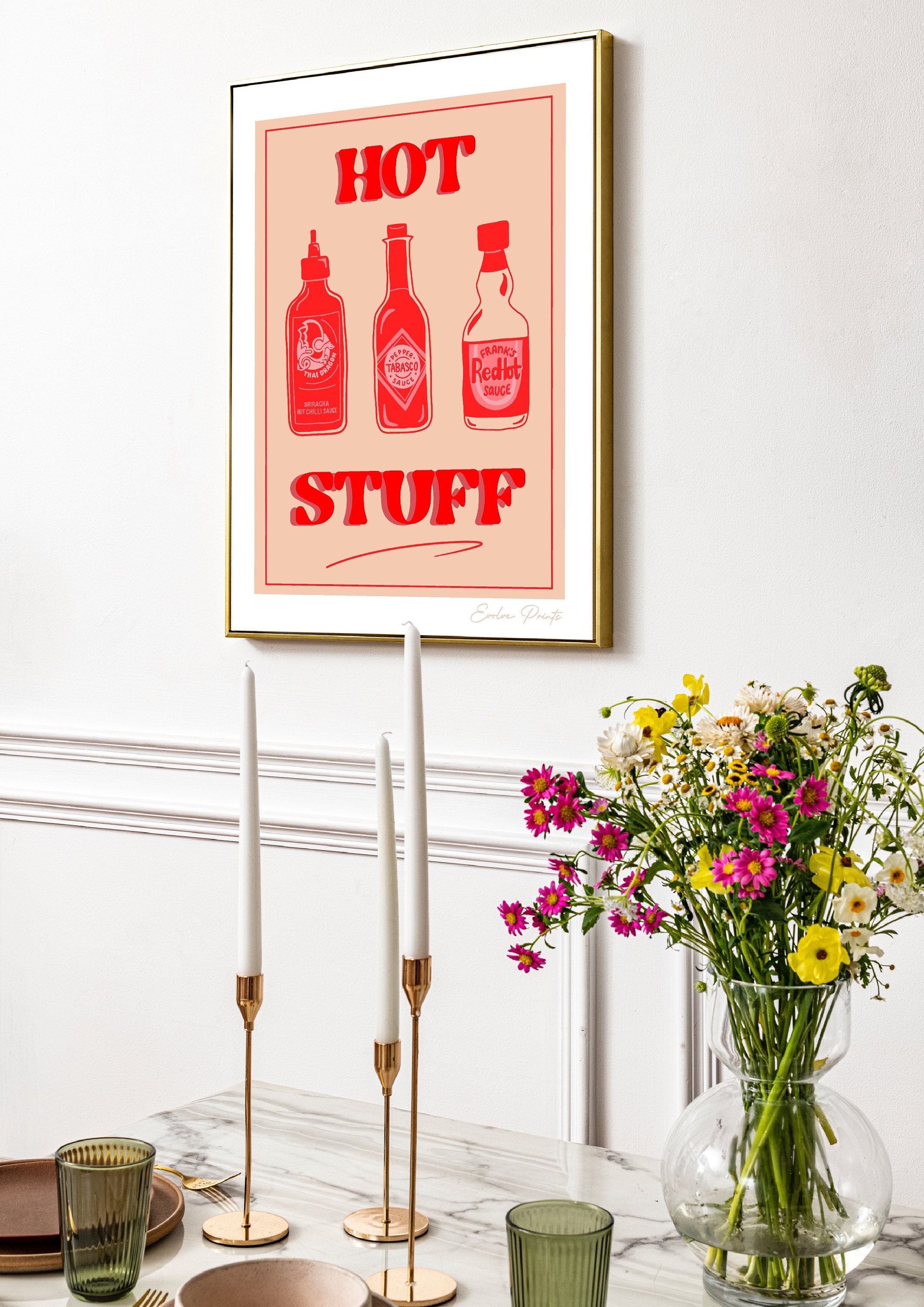 Hot Stuff Art Print, Hot Sauce Poster, Kitchen Print, Hot Sauce Gift ...