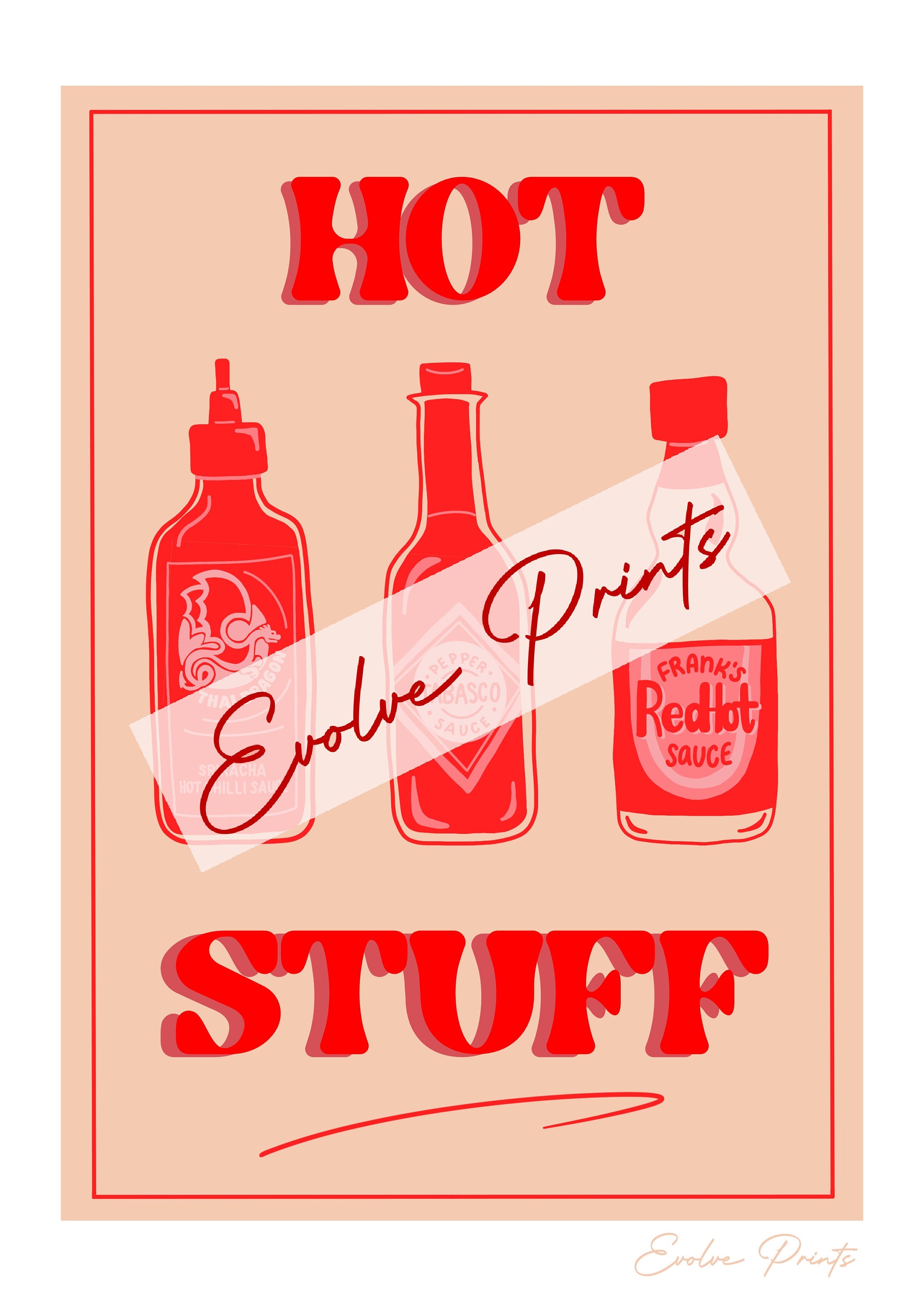 Hot Stuff Art Print, Hot Sauce Poster, Kitchen Print, Hot Sauce Gift ...