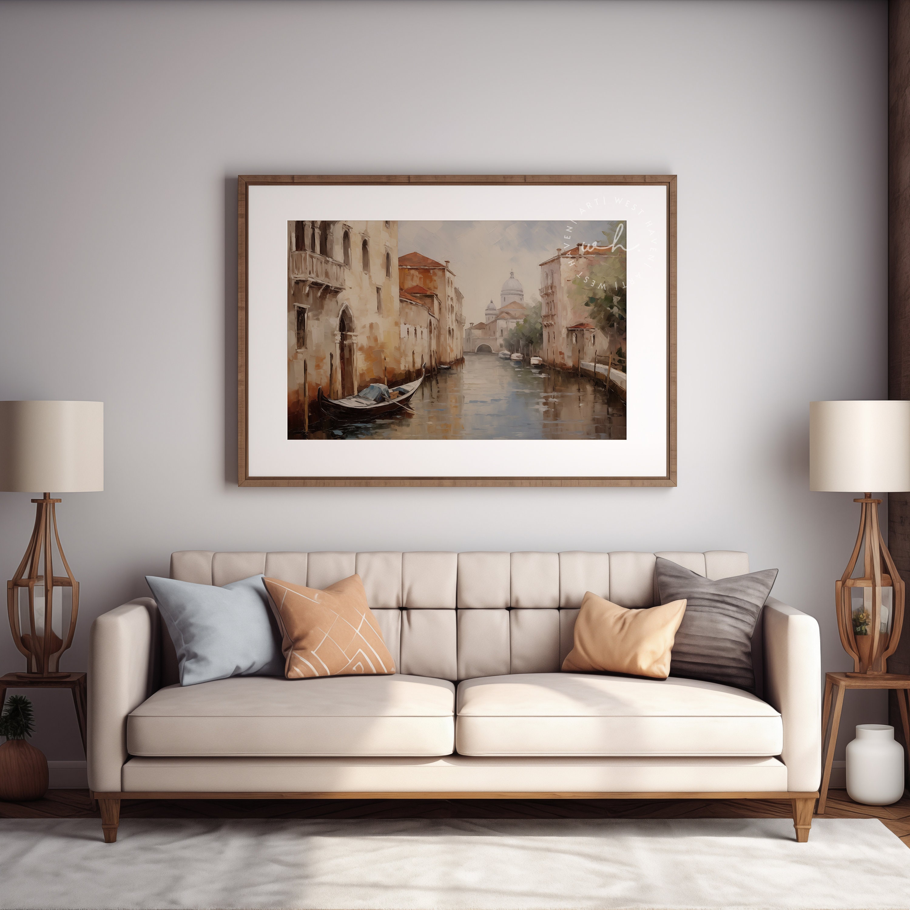 Venice Oil Painting Serene Gondola Scene, Muted Colors, Beautiful Sky ...