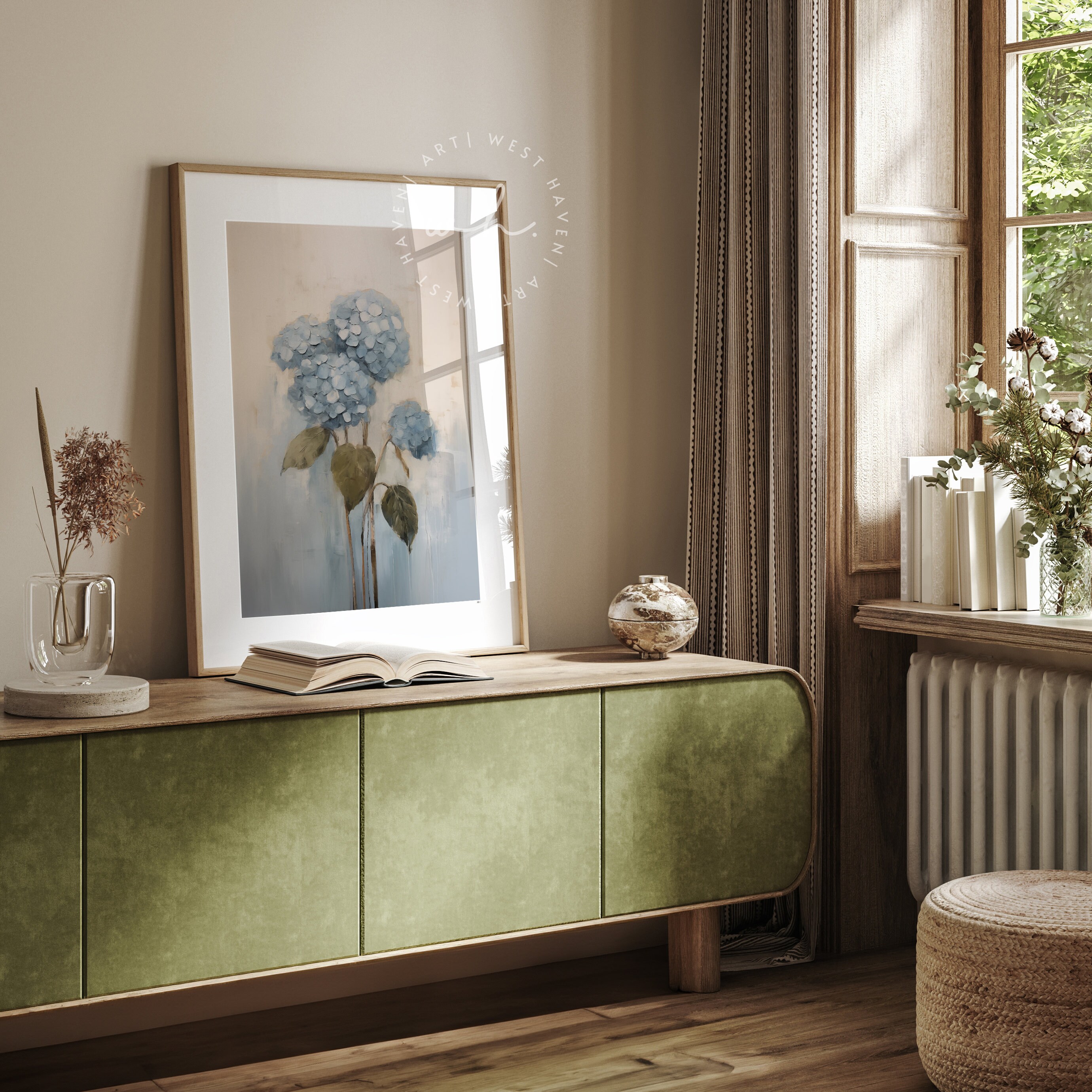 Blue Hydrangea Printable Art Rustic Floral Wall Decor, Cottagecore ...