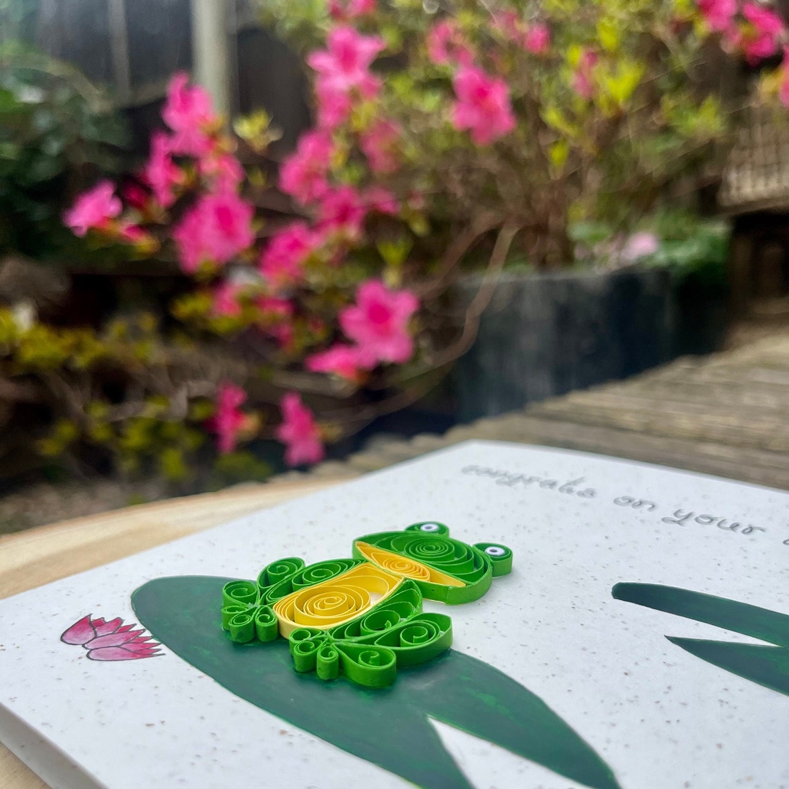 Unique Handmade Quilled Card – Congrats on Your New Pad Pun - Frog ...