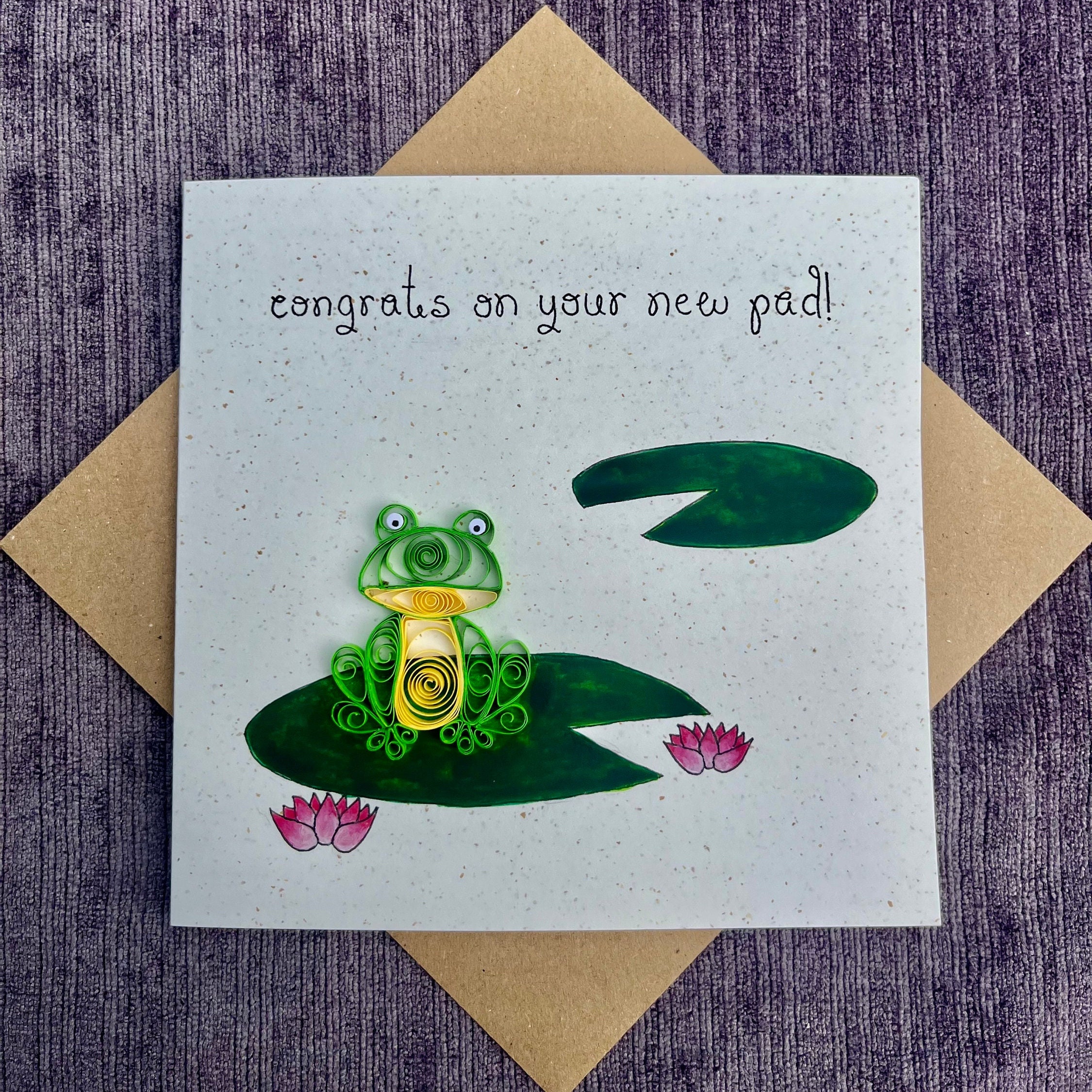 Unique Handmade Quilled Card – Congrats on Your New Pad Pun - Frog ...