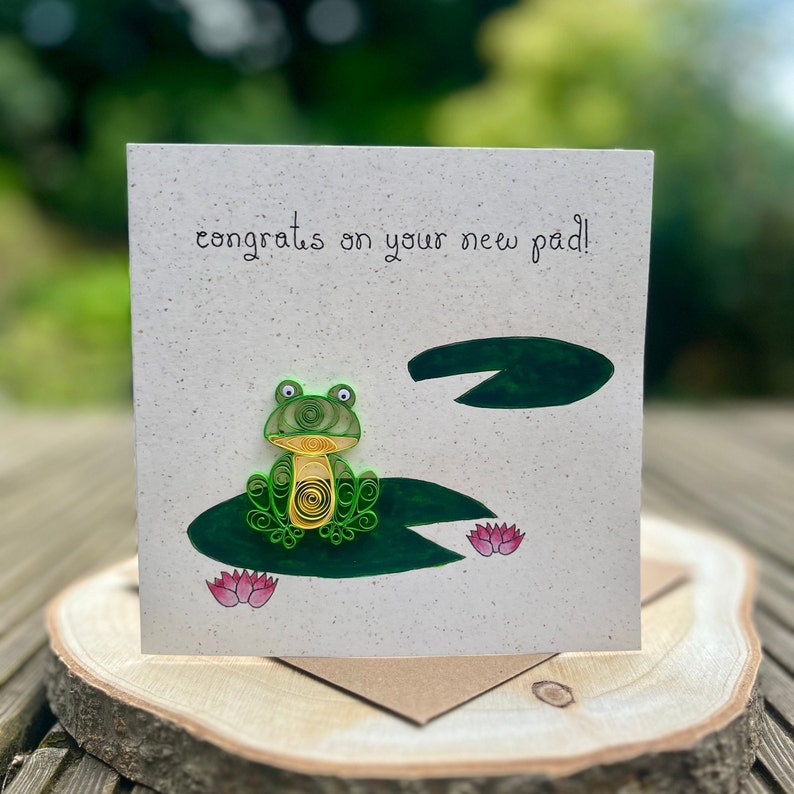 Unique Handmade Quilled Card – Congrats on Your New Pad Pun - Frog ...