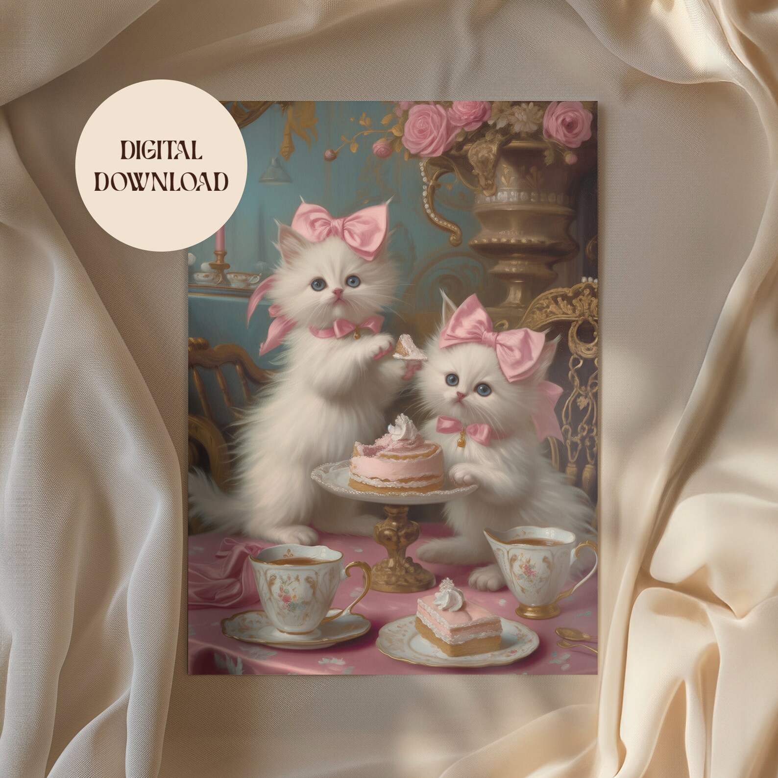 Victorian Kitten Tea Party | Coquette Rococo Inspired Wall Decor | Cute ...
