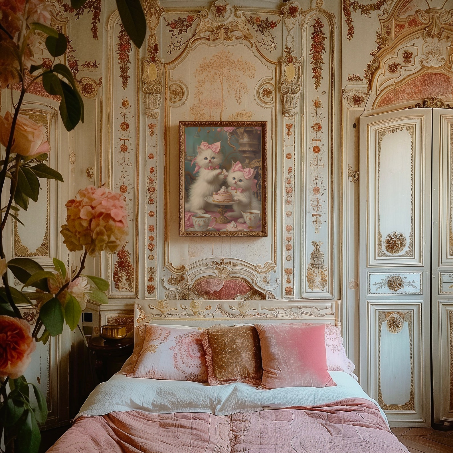 Victorian Kitten Tea Party | Coquette Rococo Inspired Wall Decor | Cute ...