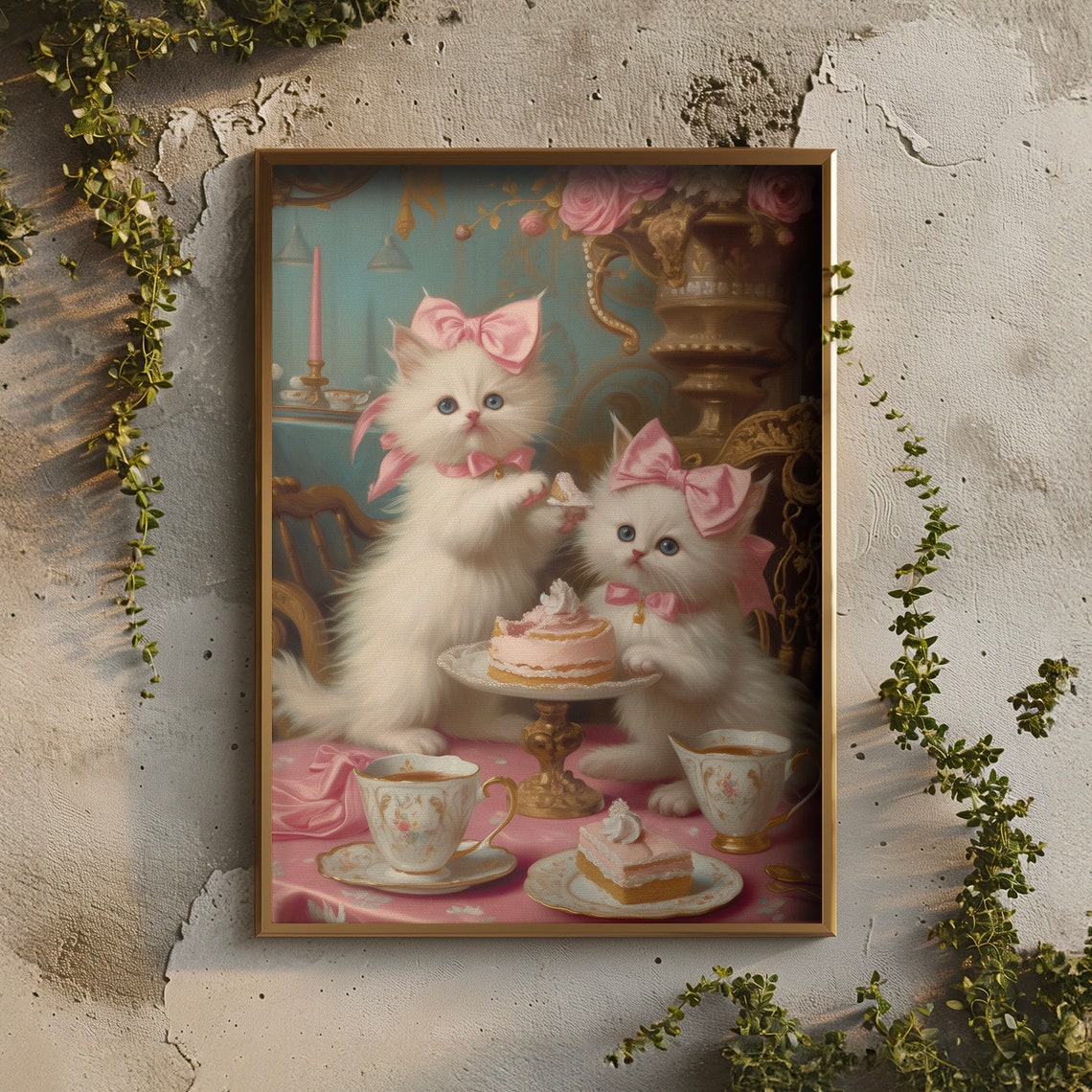 Victorian Kitten Tea Party | Coquette Rococo Inspired Wall Decor | Cute ...