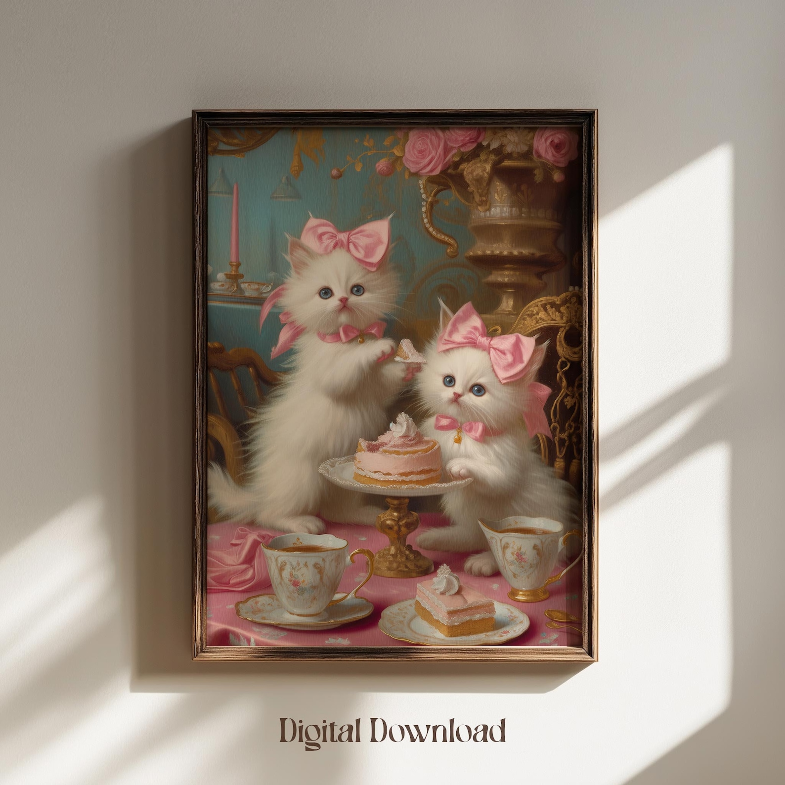 Victorian Kitten Tea Party | Coquette Rococo Inspired Wall Decor | Cute ...