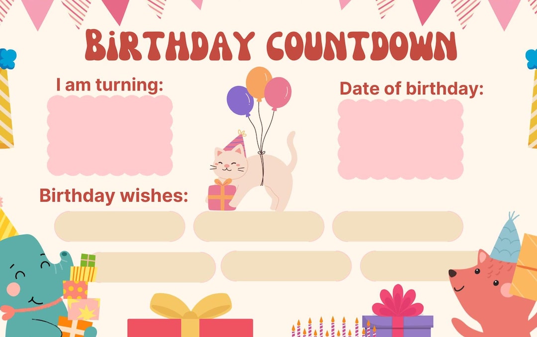 Birthday Countdown Printable With a Cut Out Papergarland. the Child ...
