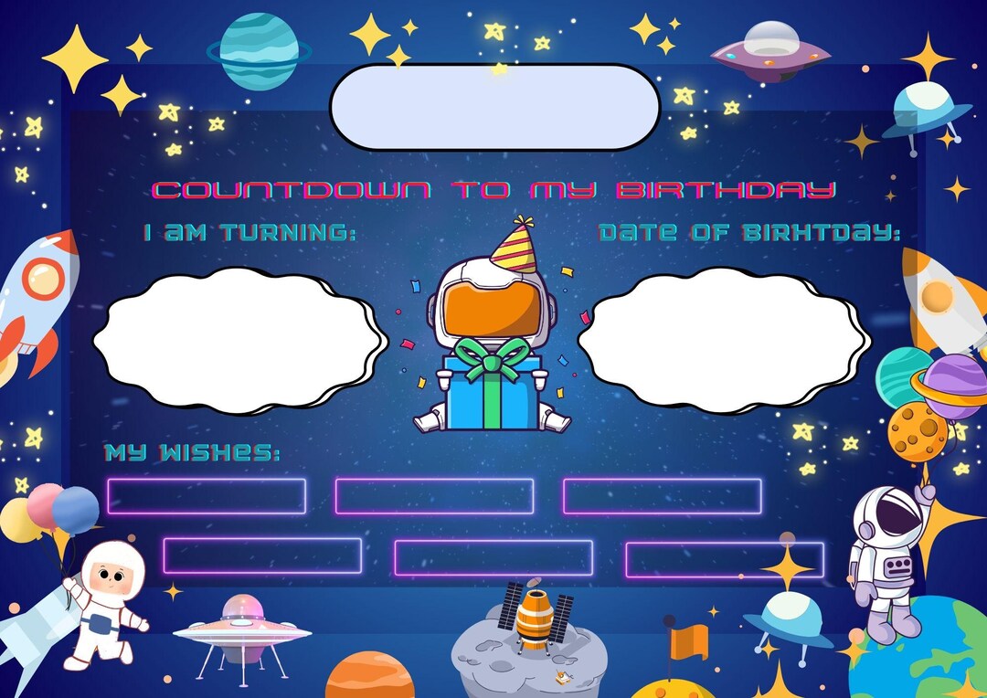 Printable Space Theme Birthday Countdown. With a Cut Out Paper String ...