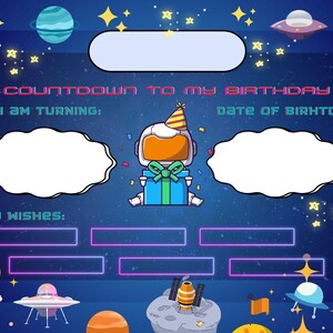 Printable Space Theme Birthday Countdown. With a Cut Out Paper String ...
