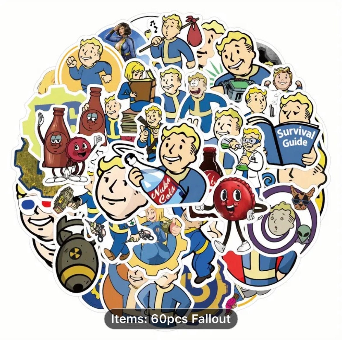 Viral Fallout Stickers. 60 Pcs. Vault Boy, Nuka Cola Etc. - Etsy