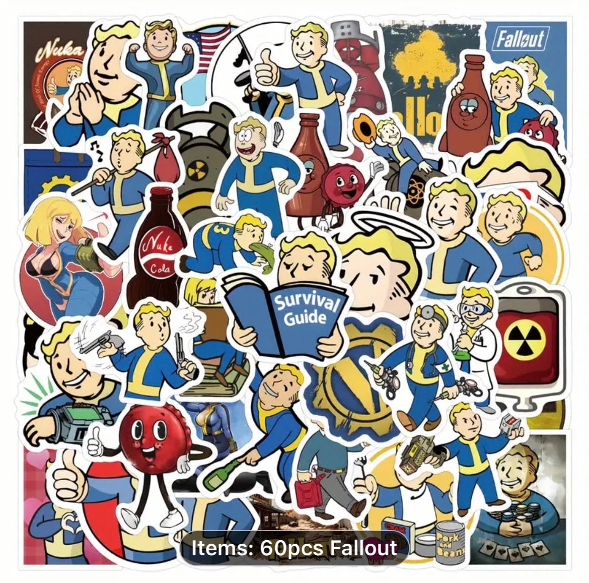 Viral Fallout Stickers. 60 Pcs. Vault Boy, Nuka Cola Etc. - Etsy