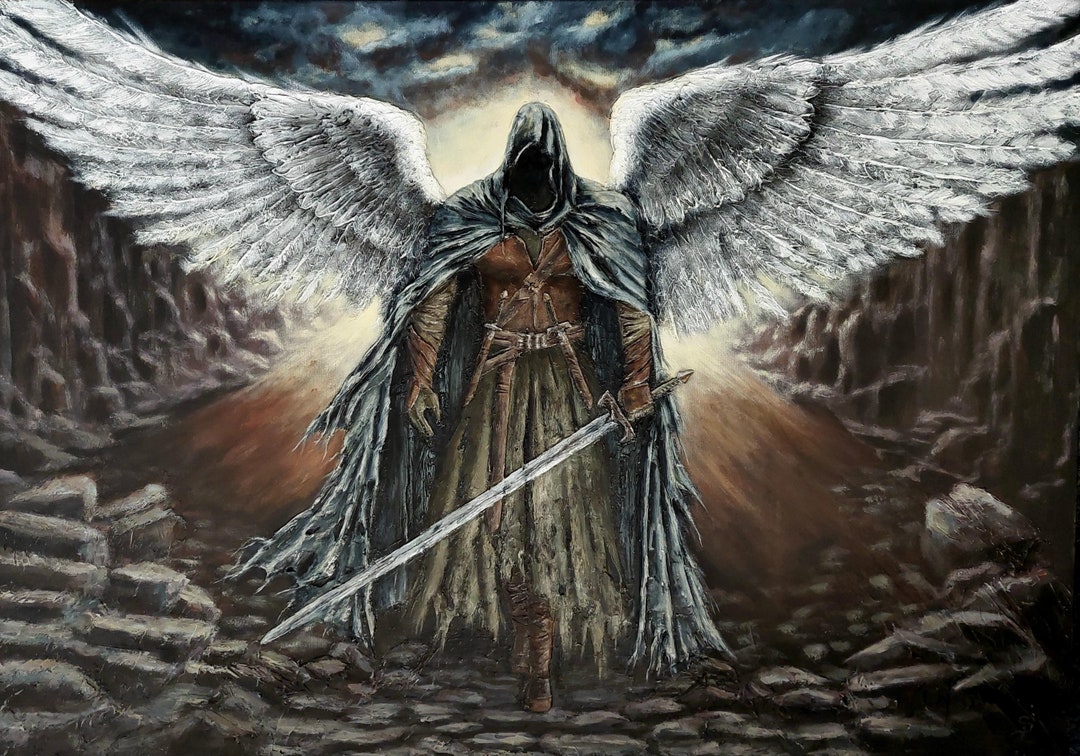 70cm X 100cm Original archangel Acrylic Relief Textured Painting Mystic ...