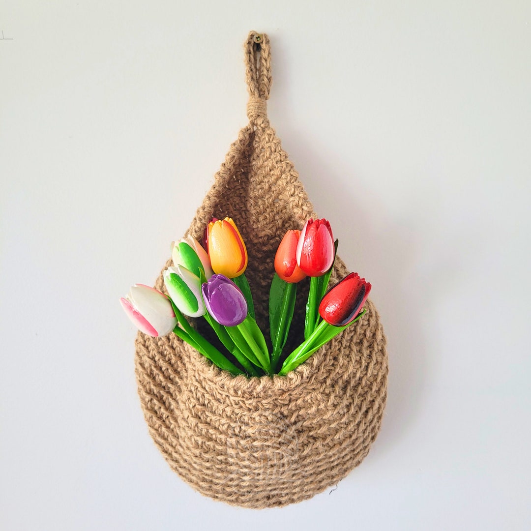 Cocoon Jute Wall Hanging Basket Decorative Crochet Hanging Basket 3 ...