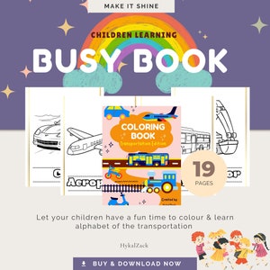 Busy Book Printable, Preschool & Kindergarten (transportation Edition ...
