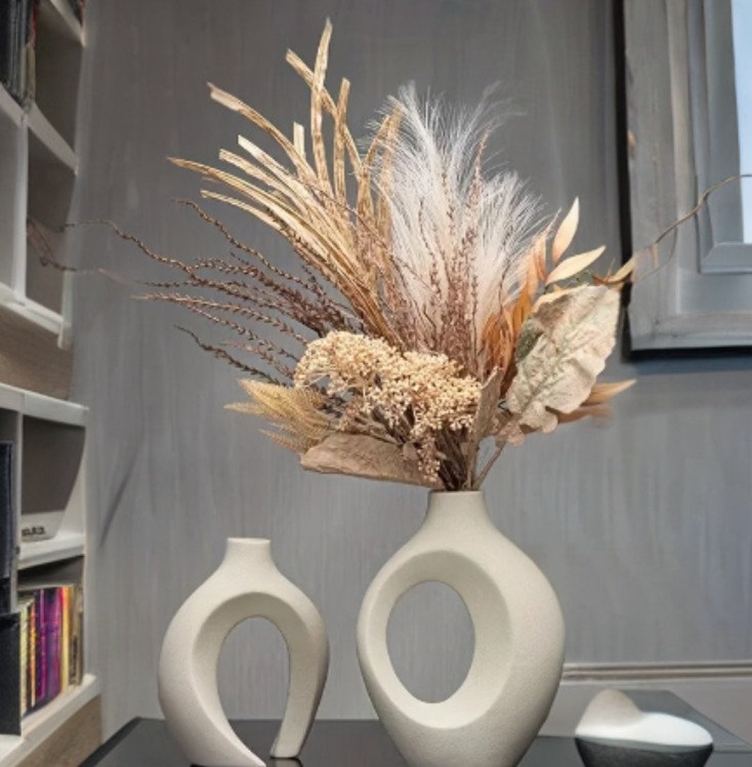 Modern Ceramic Boho Vases Set of 2 Living Room Accents, Nordic Home ...