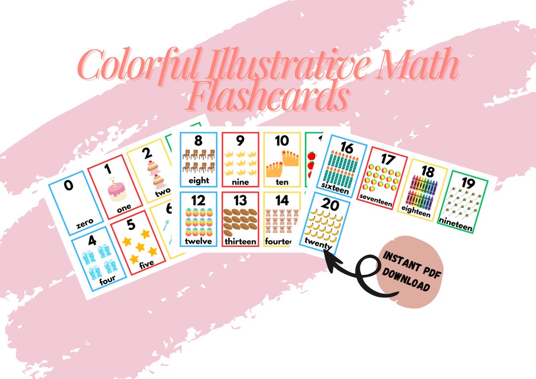 Colorful Illustrative Math Flashcards 1-20, Printable, Counting, Learn ...