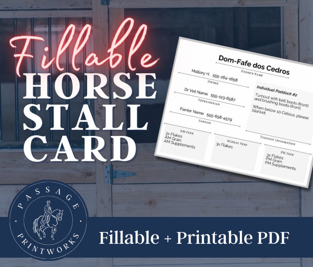 Fillable Ready-to-print Horse Stall Information Card PDF - Etsy