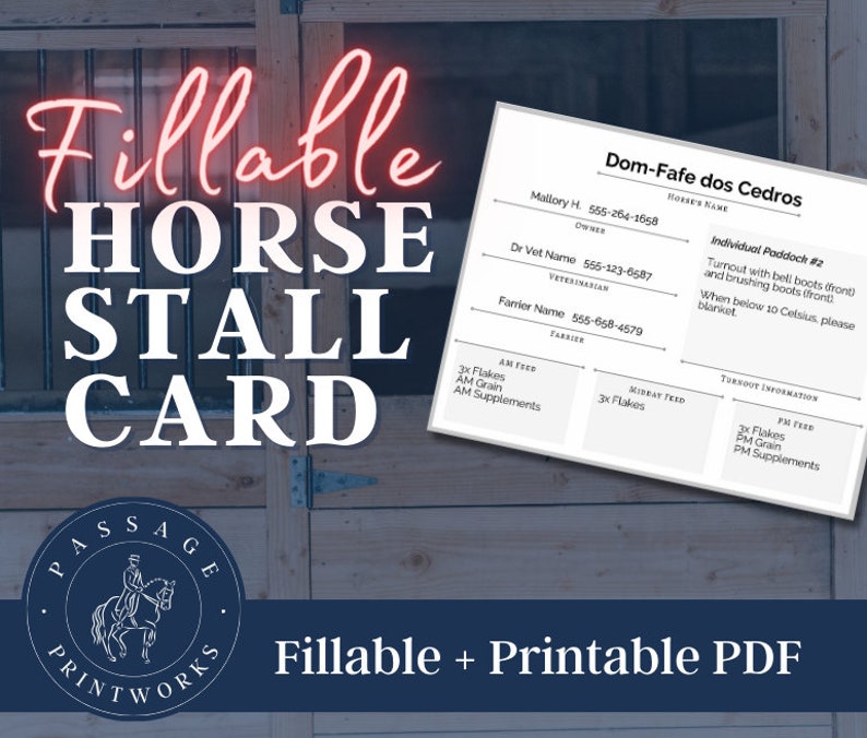 Fillable Ready-to-print Horse Stall Information Card PDF - Etsy
