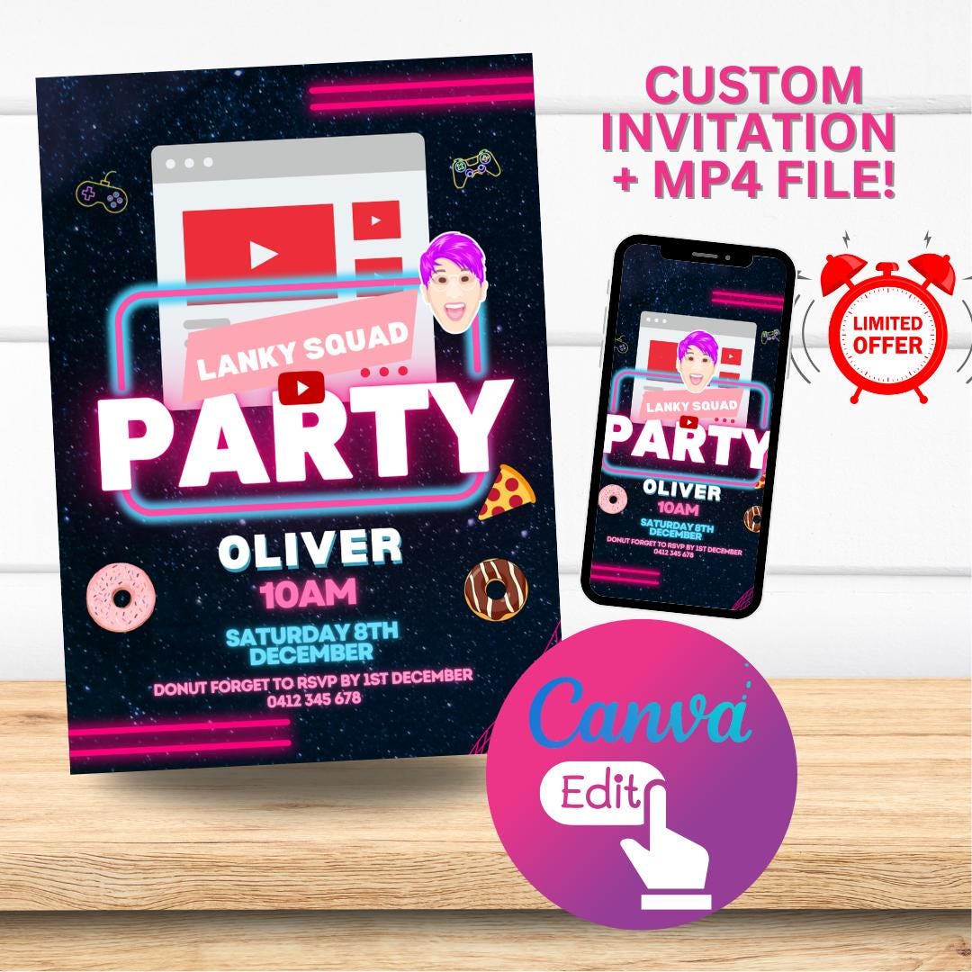 Lanky Youtube Box Type Birthday Invitations - Popular! - Etsy