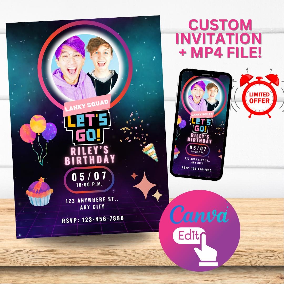 Lanky Youtube Box Type Birthday Invitations - Popular! - Etsy