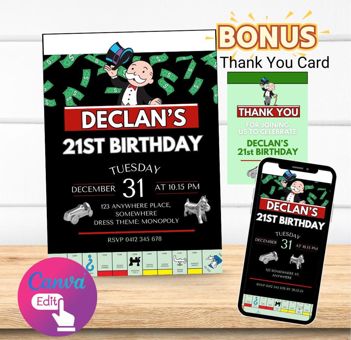 Instant Download - Monopoly Game Style Birthday Invitations X2! Fully ...