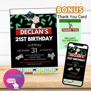 Instant Download - Monopoly Game Style Birthday Invitations X2! Fully ...