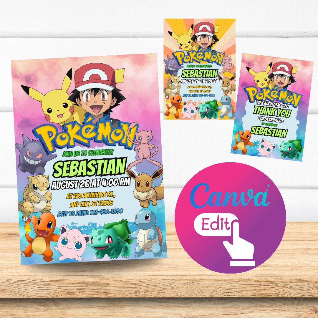 Pokemon Invitation | Pokemon Birthday Party Invite | Digital Pokemon ...