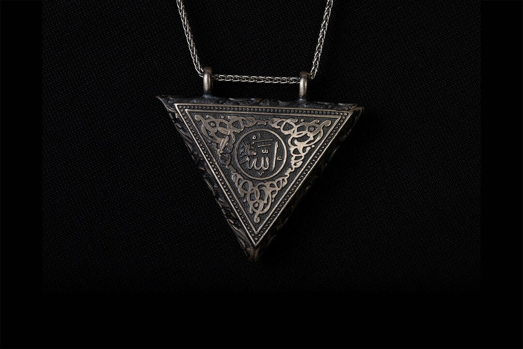 Allah Engraved Taweez Necklace, Islamic Prayed Silver Jewelry, Evil Eye ...