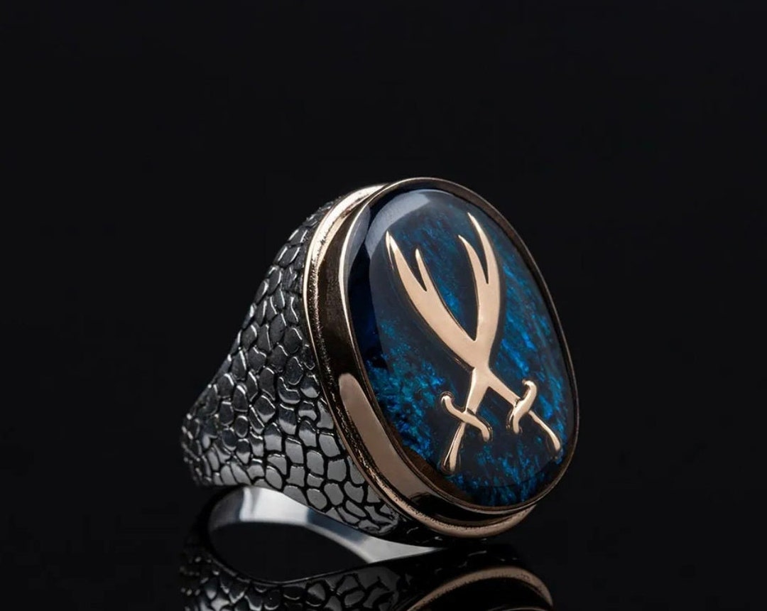 Hazrat Ali's Sword on Blue Abalone Stone Silver Men's Ring, Alevi Faith ...