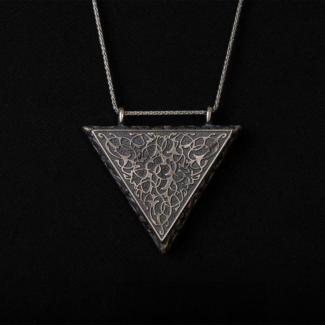 Islamic Taweez Amulet Locket Silver Necklace, Triangle Taweez, Nazar ...