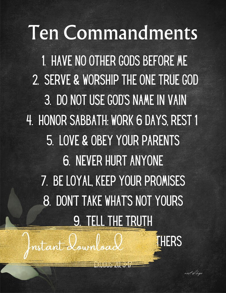 The 10 Commandments Printable Wall Art for Kids - Etsy
