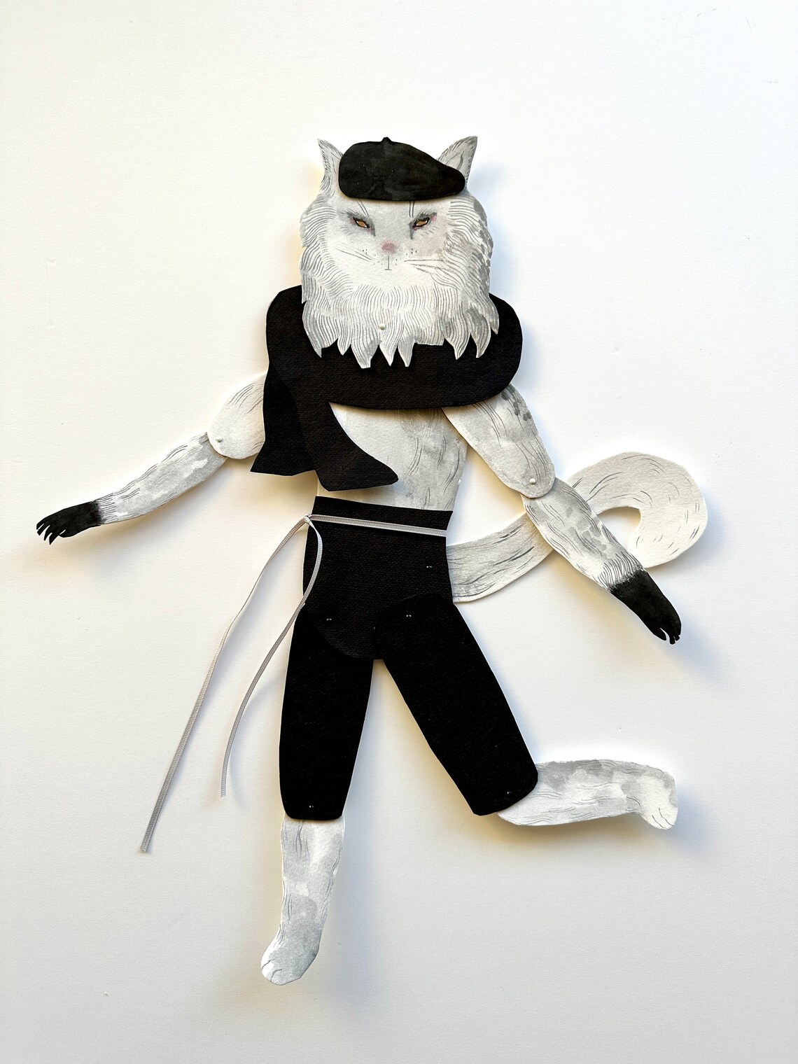 Bandit Cat in Beret / Original Paper Doll Articulated / Hinged Beasts ...