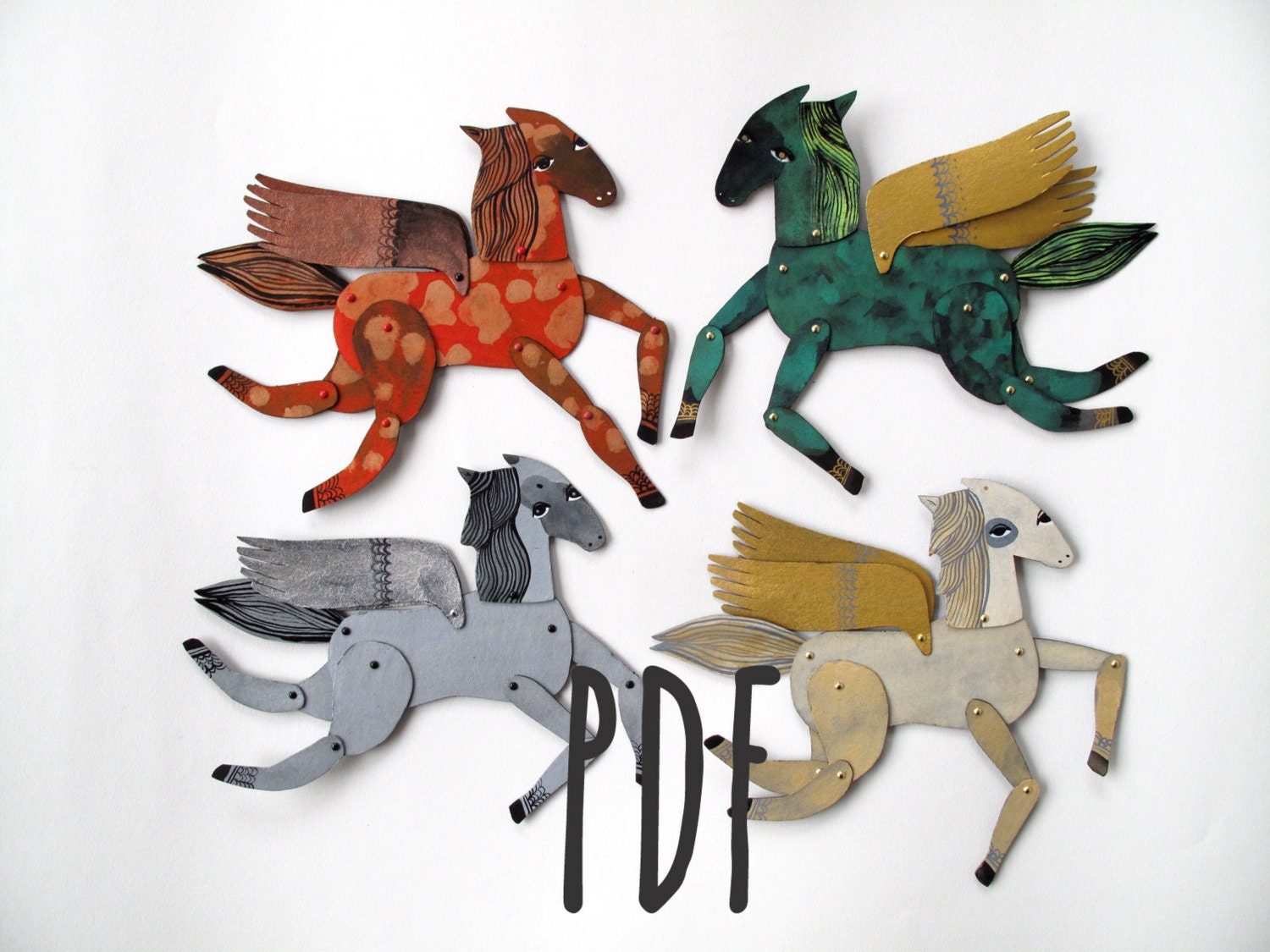 Four Winged Mini Horses / Instant Download PDF / Hinged Beasts | Etsy