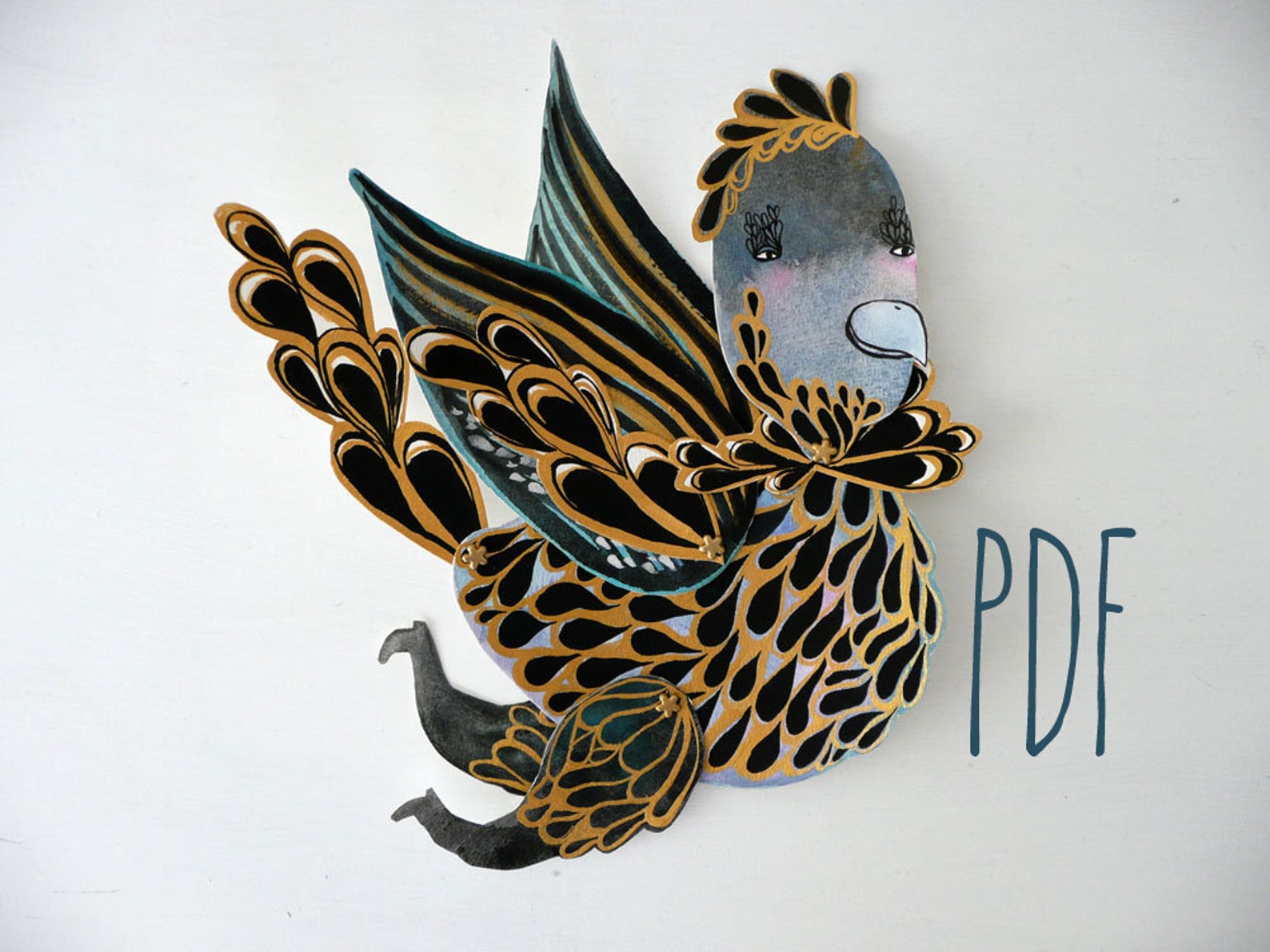 Flying Running Bird PDF Articulated Paper Doll / Hinged Beasts | Etsy