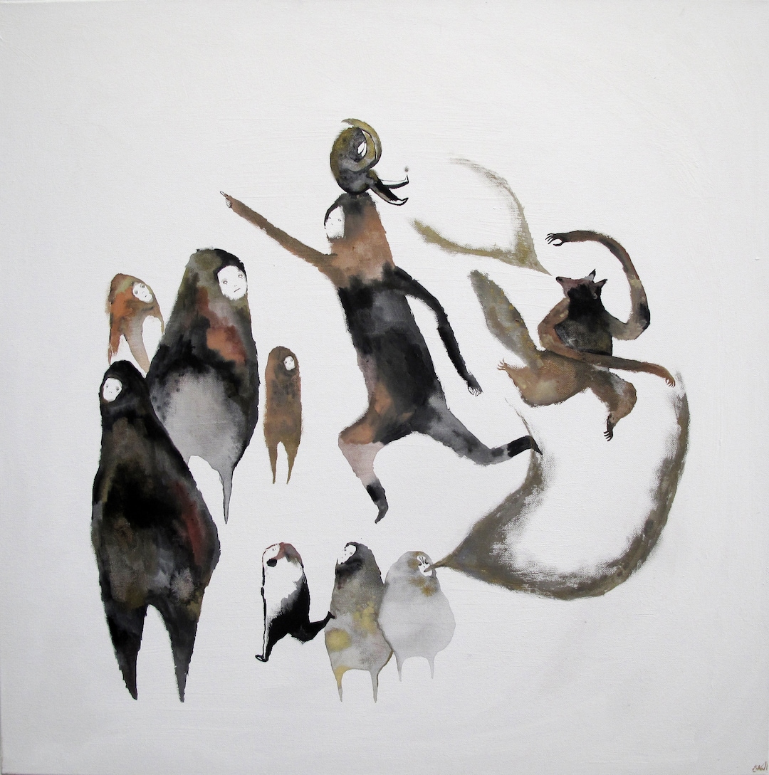 Tanuki Yokai Painting: the Tricksters, Gouache & Watercolor on Canvas ...