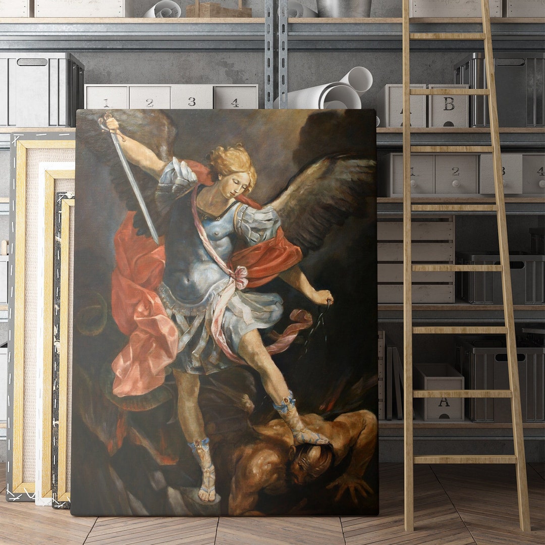 The Archangel Michael Defeating Satan Canvas Wall Art Print | Iconic ...
