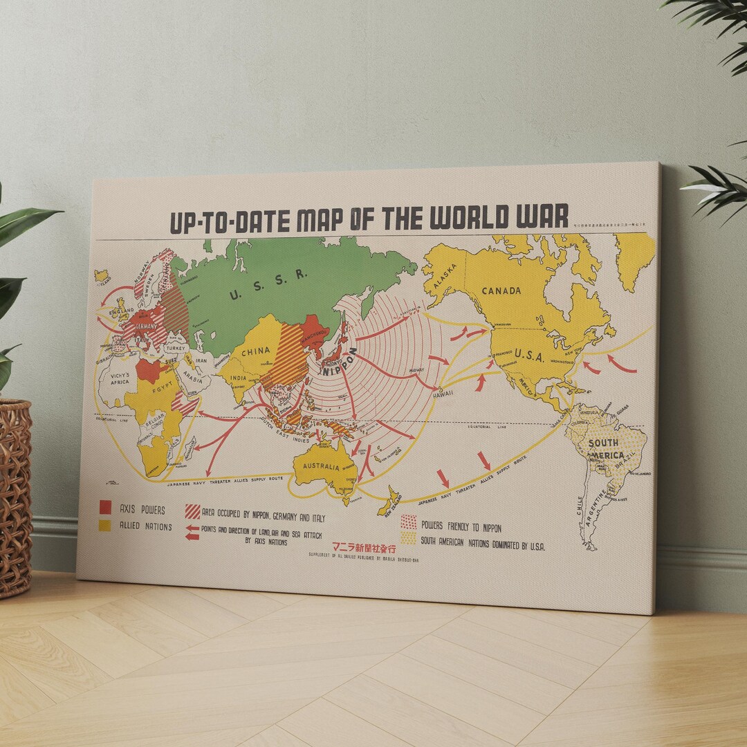 World War Map (1942) by Manila Shinbun-sha | Canvas Wall Art Print ...