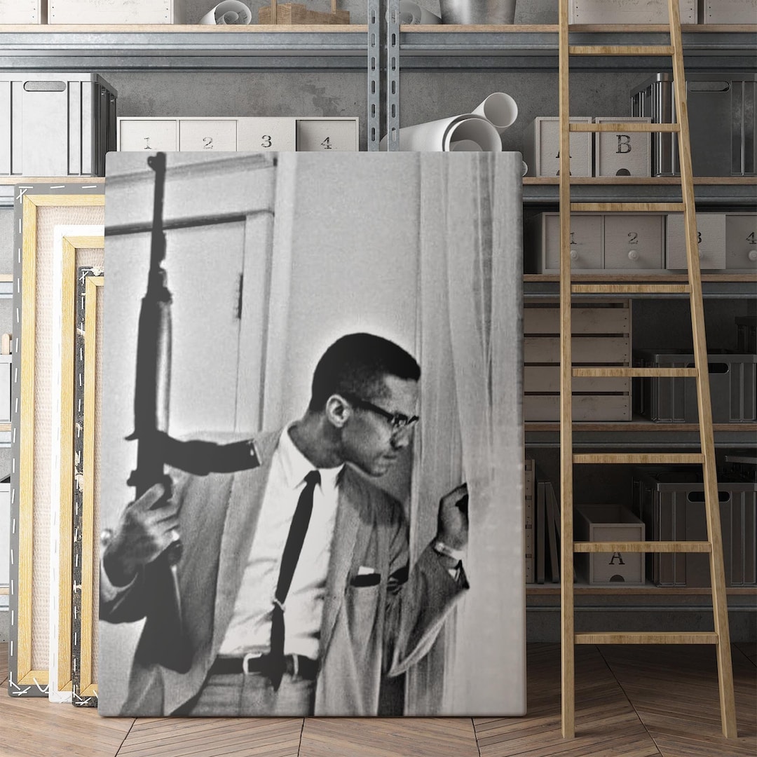 Malcolm X With Machine Gun | Canvas Wall Art | Iconic Posters Prints ...