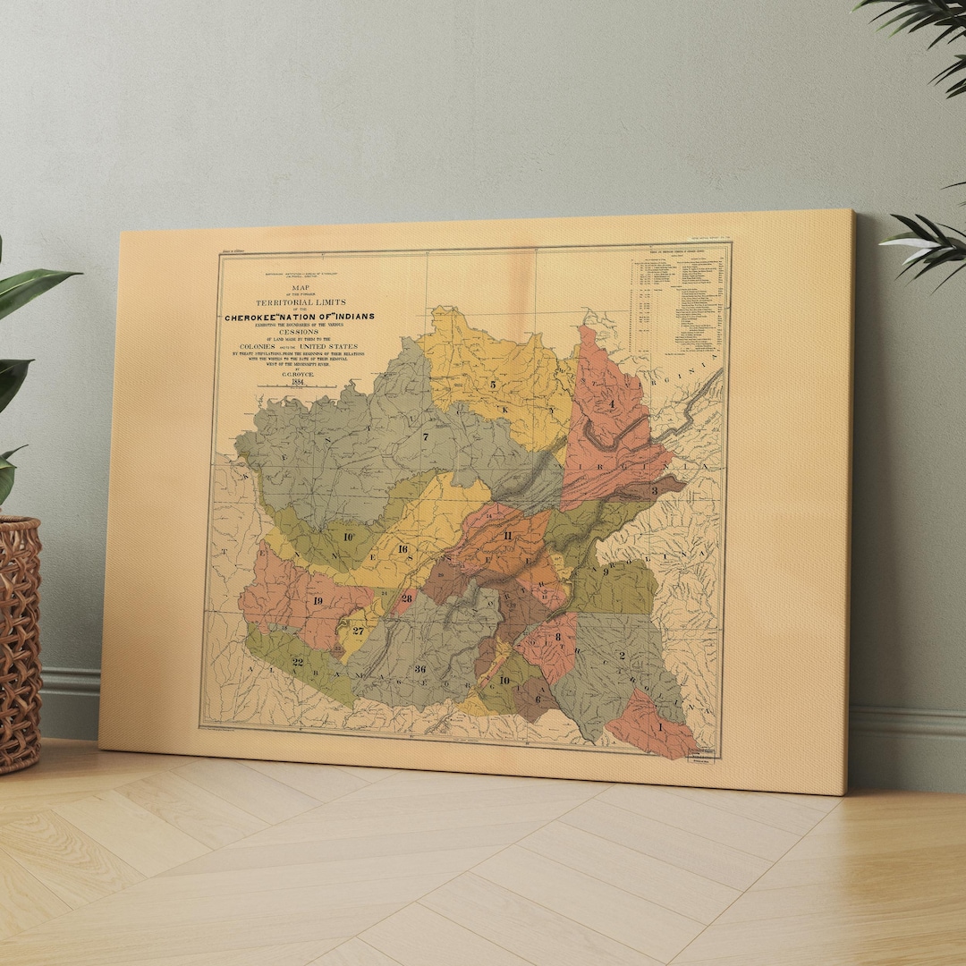 1884 Cherokee Indian Map | Canvas Wall Art Print | Iconic Posters ...
