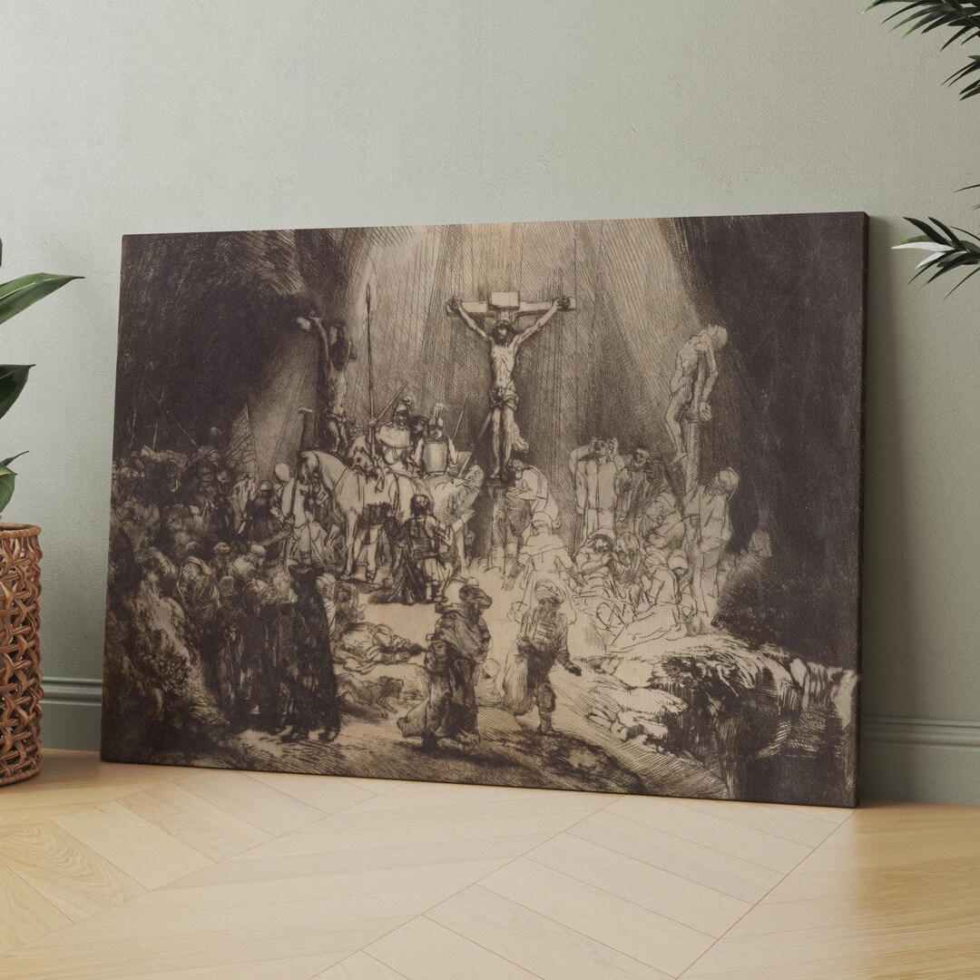 Christ Crucified Between Two Thieves: the 3 Crosses by Rembrandt Canvas ...