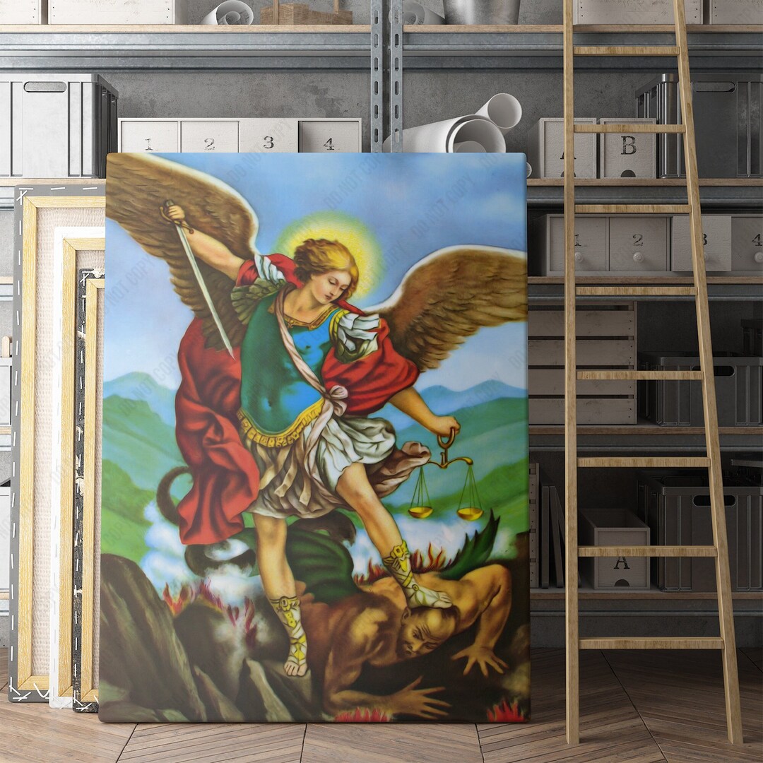 Saint Michael the Angel Defeating Satan Canvas Wall Art Print | Iconic ...