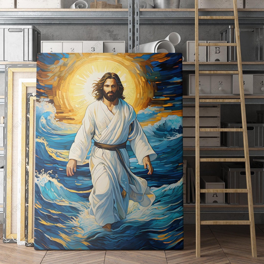 Jesus Christ Walking on Water in Van Gogh Style Canvas Wall Art Print ...