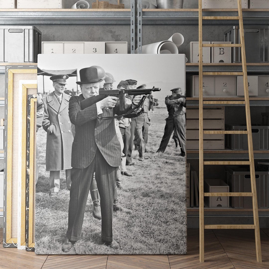 Winston Churchill Machine Gun | Canvas Wall Art Print | Iconic Posters ...