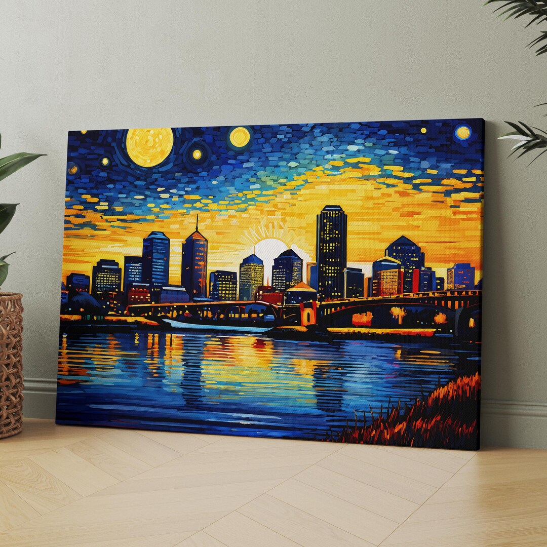 Boston City Skyline as Van Gogh Starry Night City Skyline Canvas Wall ...