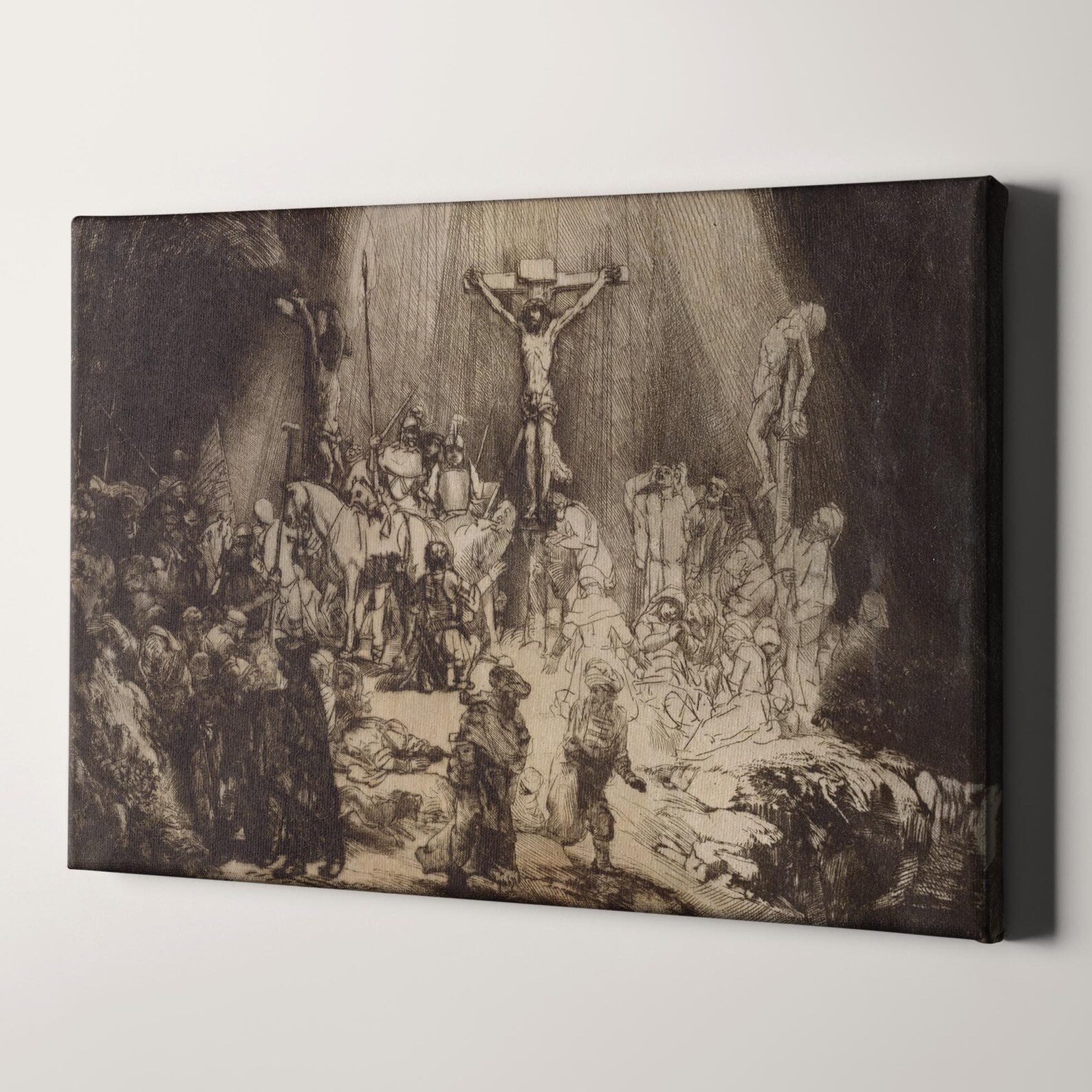 Christ Crucified Between Two Thieves: the 3 Crosses by Rembrandt Canvas ...