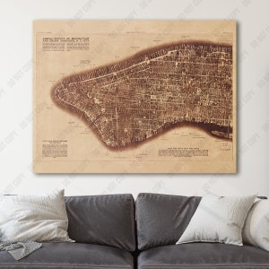 Map of Manhattan New York City 1922 | Canvas Wall Art Print | Iconic ...